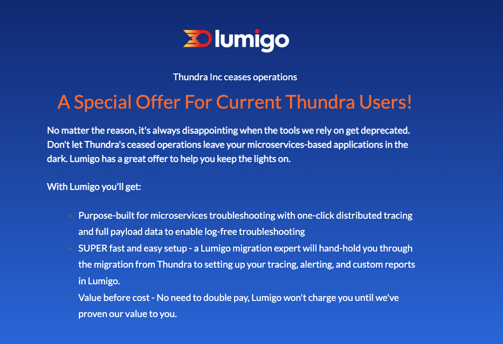 Exclusive Offer to Thundra Customers | Lumigo